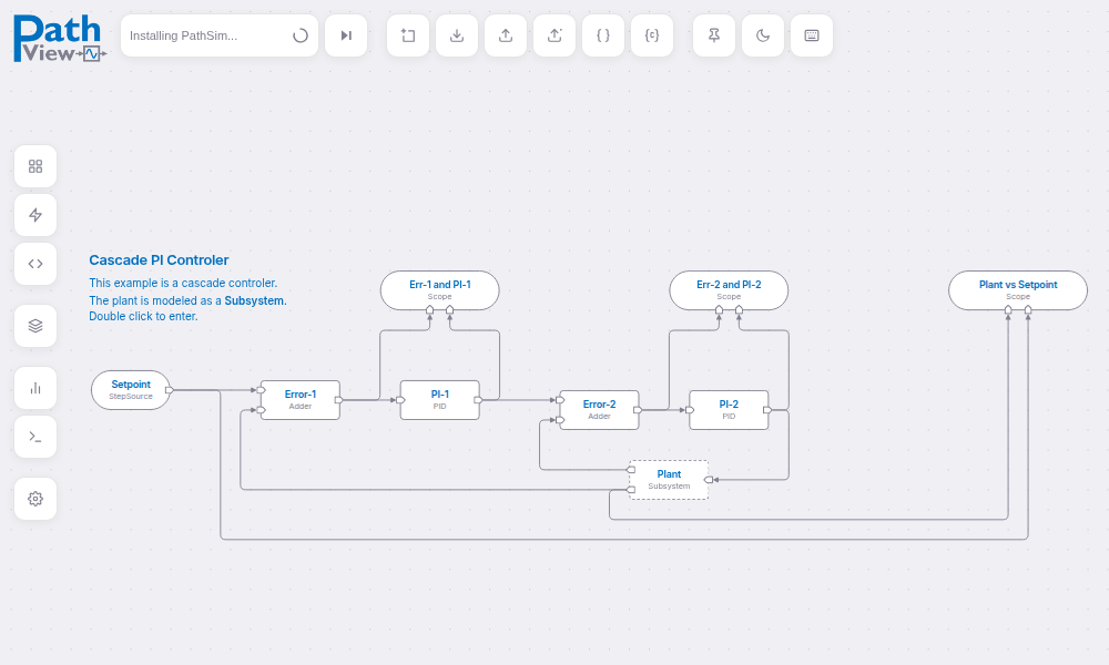 PathView — Visual Block Diagram Simulation Editor