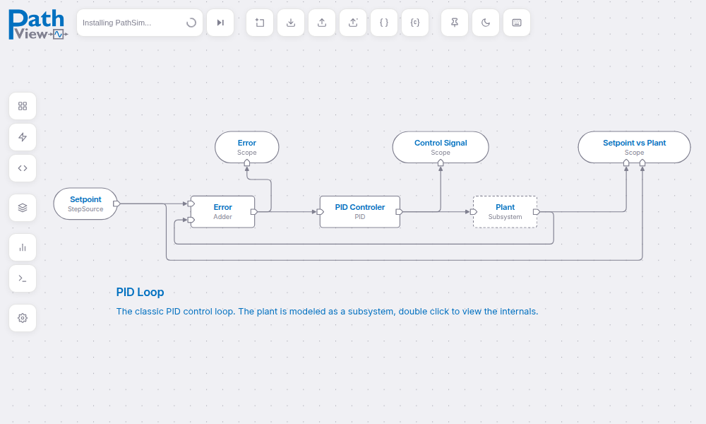 PathView — Visual Block Diagram Simulation Editor