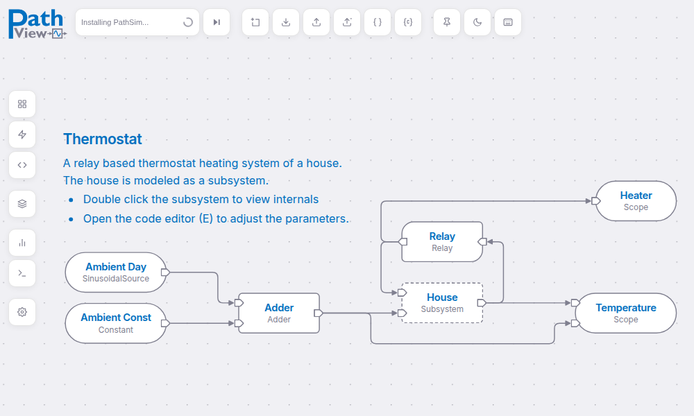 PathView — Visual Block Diagram Simulation Editor